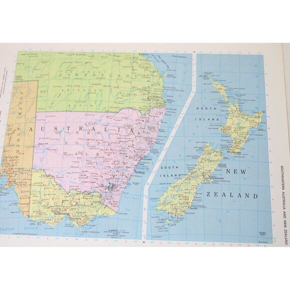 Art | Se Australia New Zealand Pacific Islands Cosmopolitan Atlas Map ...